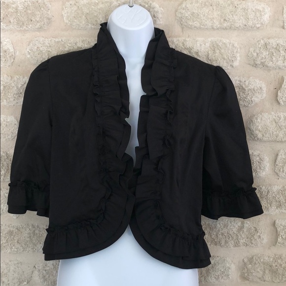 Spense | Tops | Nwt Spense Black Ruffle Shrug Jacket 34 Sleeve M | Poshmark